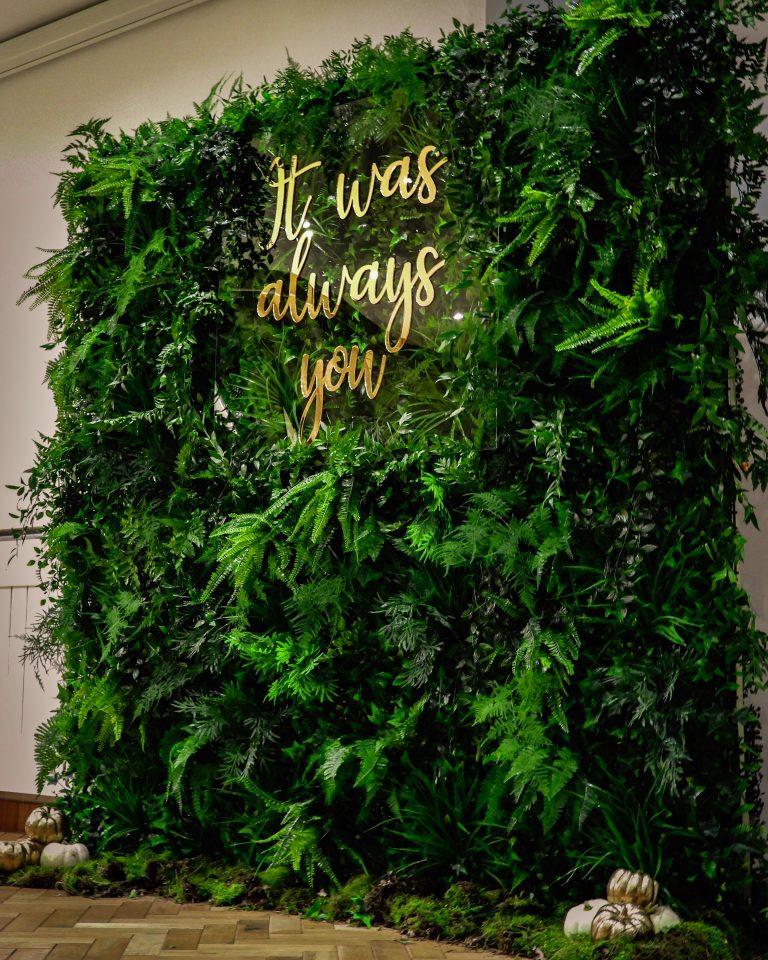 Foliage Wall Backdrop and Acrylic Sign - Inspired Hire